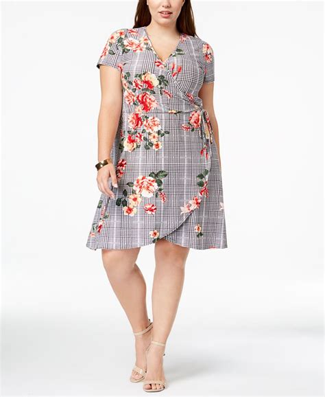 Planet Gold Trendy Plus Size Printed Faux Wrap Dress Macys