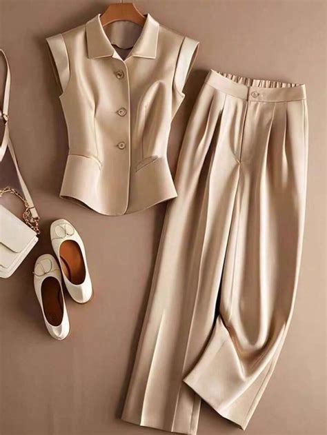 Franclia Womens Sleeveless Coffee Brown Suit Set Fashion For Spring