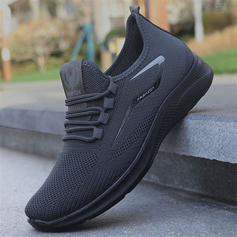 Mens Trendy Woven Knit Breathable Sneakers Comfy Non Slip Lace Up