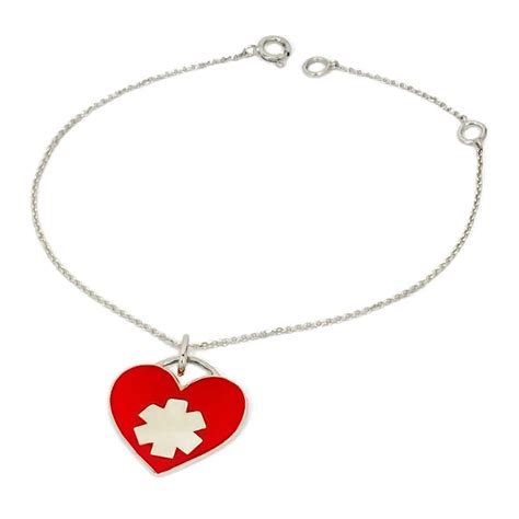 Heart Shaped White Gold Medical Id Bracelet For Women Charmed Medical