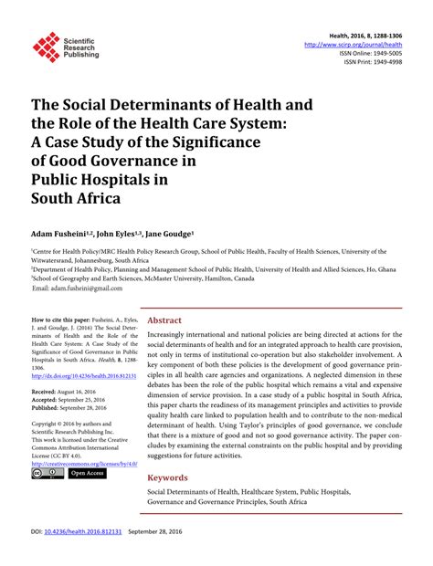 Pdf The Social Determinants Of Health And The Role Of The Health Care