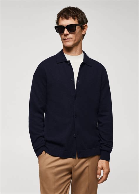Polo Collar Wool Cardigan Men Mango Man Usa