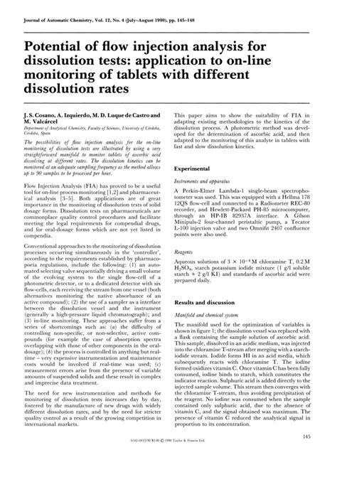 Pdf Potential Of Flow Injection Analysis For Dissolution Tests Application To On Line