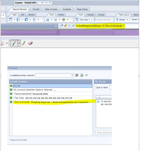 Business Objects Exclude G L With UserResponse In Webi Report Stack