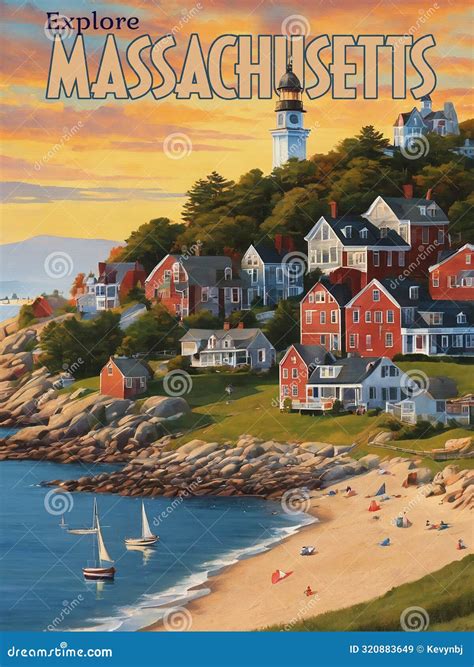 Massachusetts Vintage Travel Poster Postcard Stock Illustration