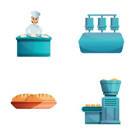 Pastelería Tienda íconos Conjunto Dibujos Animados Vector Hombre