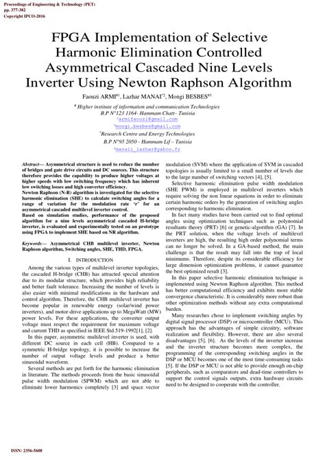 Pdf Fpga Implementation Of Selective Harmonic Elimination Controlled
