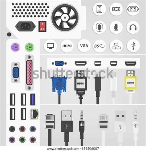 Pc Connectors Sockets Illustration Flat Style Stock Vector Royalty Free 655506007