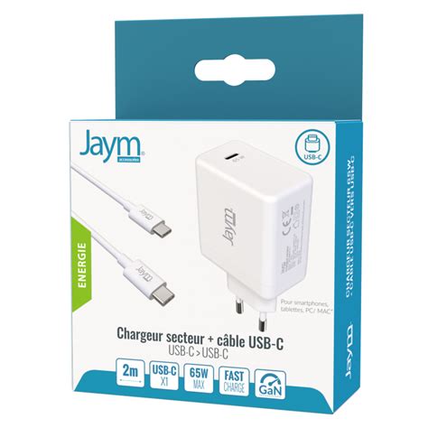 Pack Chargeur Secteur Rapide Usb C Gan 65w Pd Et Pps Cable Usb C Vers