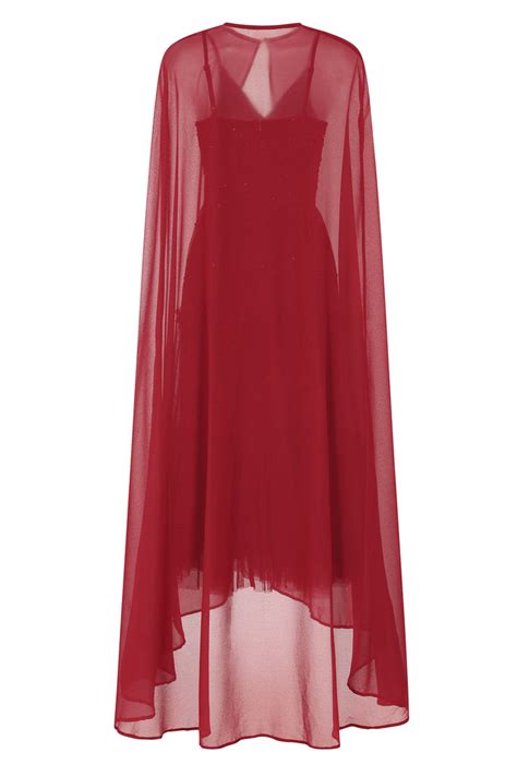 Dorothy Burgundy Sequin Midi Dress With Detachable Cape Frock And Frill
