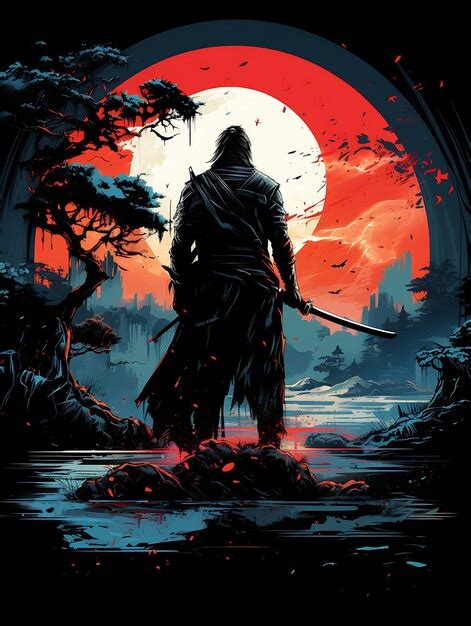 Premium Photo Tshirt Design Of Samurai With A Graceful Sword Drawing