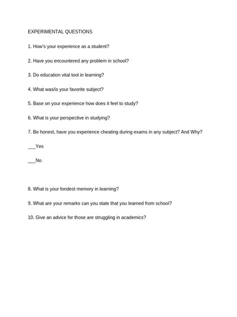 Experimental Questions Pdf