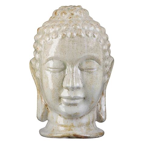 Emissary Distressed White Ceramic Buddha Head Garden Statue 12846dw
