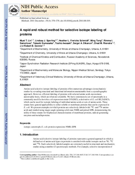 Pdf A Rapid And Robust Method For Selective Isotope Labeling Of Proteins