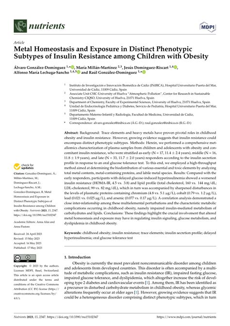 Pdf Metal Homeostasis And Exposure In Distinct Phenotypic Subtypes Of