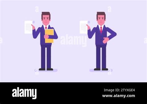 Businessman Holds Document Folder Points Finger Alpha Channel Loop
