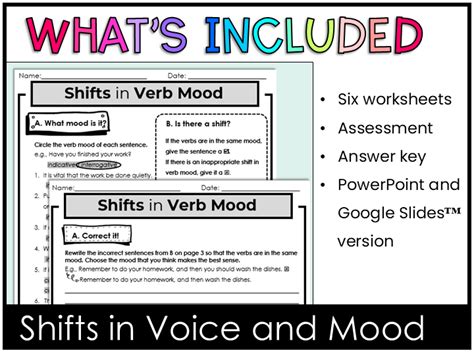 Shift In Verb Voice And Mood Digital Worksheets Year 7 8 9 10
