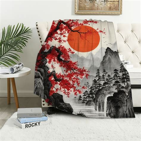 Ruiyc Japanese Cherry Blossom Throw Blankets Asian Japanese Wave
