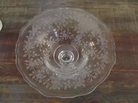 Vintage Compotecandy Dish Etched Floral Design Clear Glass Etsy