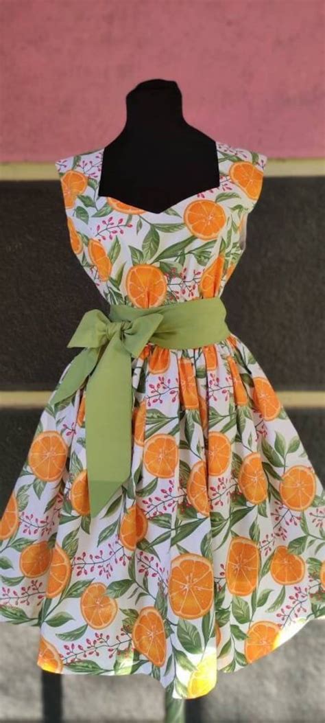 Retro Orange Dress Vintage Style Dress Orange Printed Dress Orange Midi