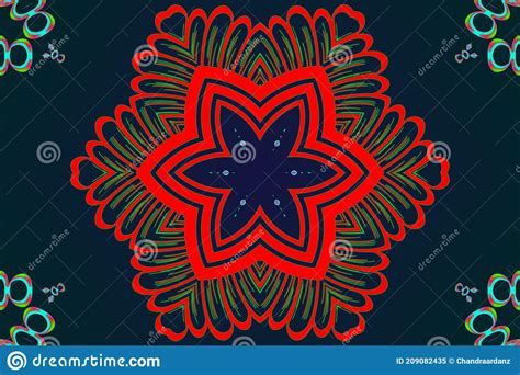 Abstract Red Symmetrical Star And Leafs Shapes Isolated On Blue