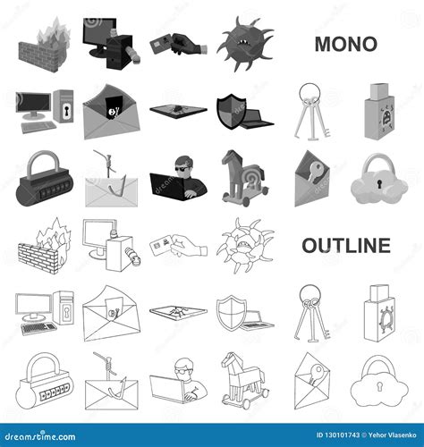 Hacker And Hacking Monochrom Icons In Set Collection For Design Hacker