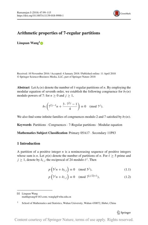 Arithmetic Properties Of Regular Partitions Request PDF