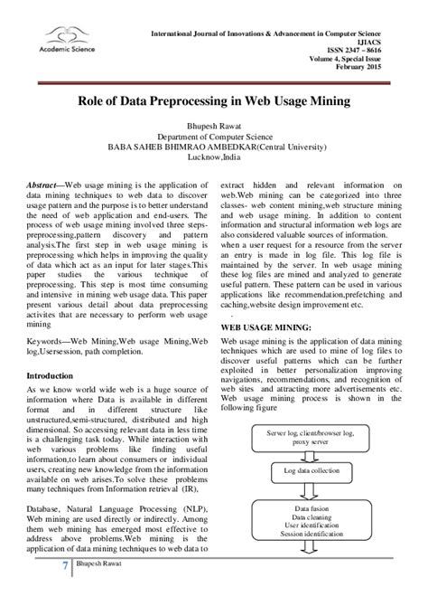 Pdf Role Of Data Preprocessing In Web Usage Mining