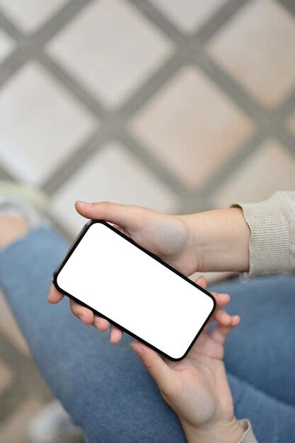 Premium Photo Closeup Image Of A Female Using Smartphone Phone White Screen Mockup