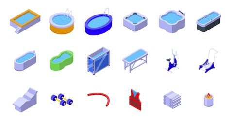 Premium Vector Hydrotherapy Icons Set Isometric Vector Spa Pool Patient Massage