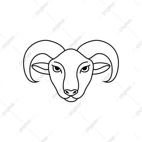 Ram Head In Line Art Style On White Background Head White Happy Png