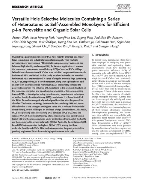Pdf Versatile Hole Selective Molecules Containing A Series Of