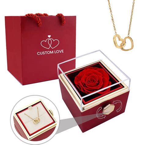 Eternal Rose Box With Personalized Necklace And Real Rose