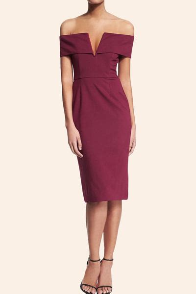 Macloth Off The Shoulder Sheath Midi Cocktail Dress Red Formal Party D