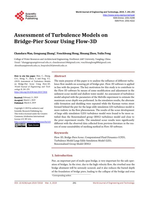 Assessment Of Turbulence Models On Bridge Pier Sco Pdf Fluid Dynamics Navierstokes Equations