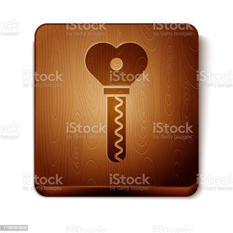흰색 배경에 격리 된 심장 모양 아이콘의 갈색 키입니다 발렌타인 나무 사각형 버튼입니다 벡터 일러스트레이션 개념에 대한 스톡