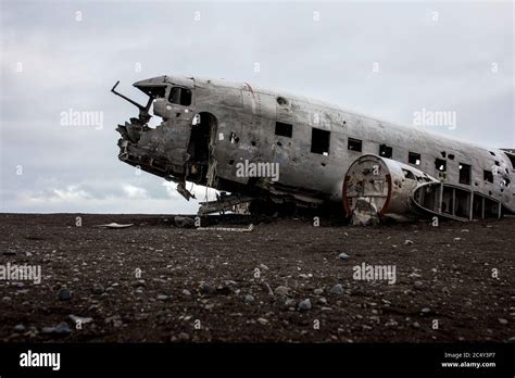 The Fuselage Of A Crashed Us Navy Dc Plane Near Vik Iceland Stock