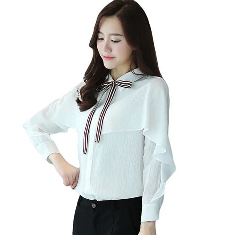 New Women Chiffon Blouses 2018 Spring Women Tops Long Sleeve Casual