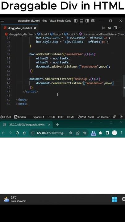 How To Make A Draggable Div In Html And Js Coding Webdevelopment Html Css Shorts Html Js
