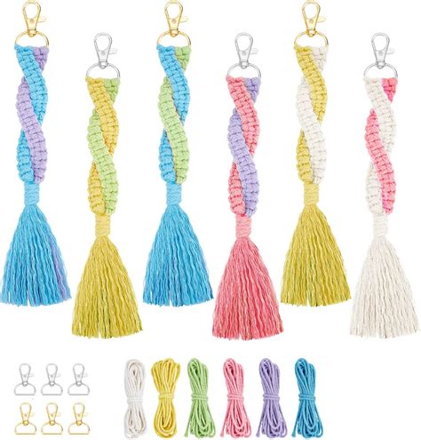 Freebloss 6 Set Creative Spiral Style Macrame Keychain Kit