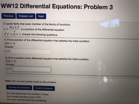Solved WW12 Differential Equations Problem 3 Previous Chegg Com