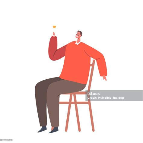 남자 는 집 이나 바에서 술을 마시고 남성 캐릭터는 흰색 배경에 고립 된 손에 와인 잔을 들고 의자에 앉아 격리에 대한 스톡