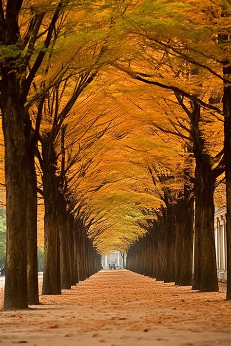 Fondo Los Colores Del Otoño Bordean Un Camino Con árboles de Pantalla