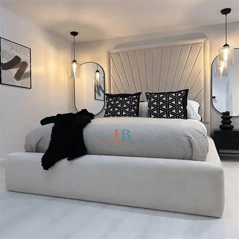 Paige Tall Headboard Bed Frame 5ft King Size Cream Velvet