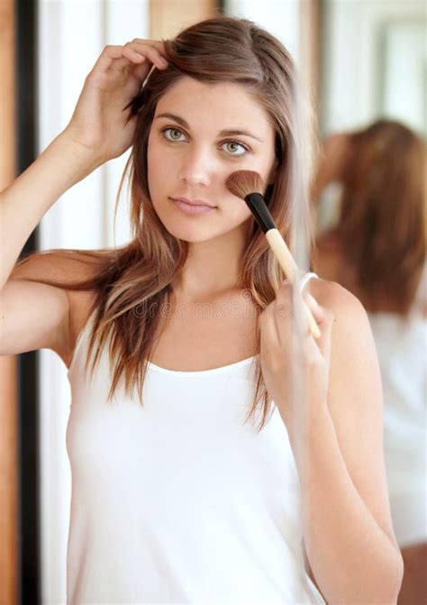 Mirror Makeup And Face Of Woman In Bathroom For Morning Skincare