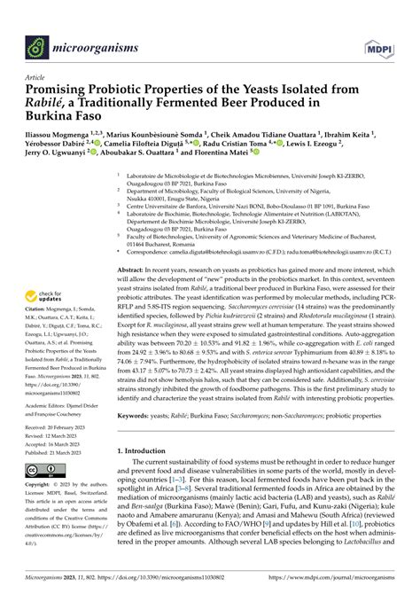 Pdf Promising Probiotic Properties Of The Yeasts Isolated From Rabilé A Traditionally