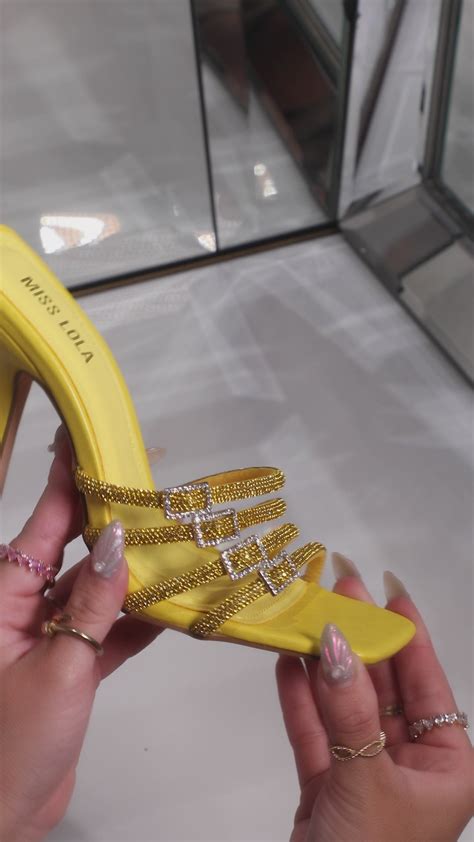 Miss Lola Champagne Taste Yellow Embellished High Heel Mules Miss Lola