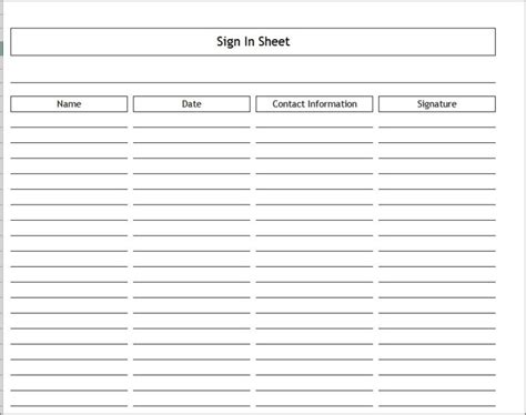 Free Printable General Sign In Sheet Template