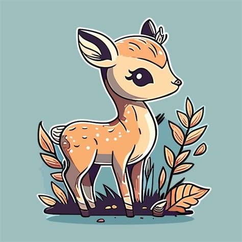 Un Cerf De Dessin Animé Aux Yeux Noirs Se Dresse Dans Un Champ D herbe