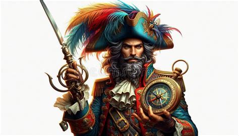 Pirate Ship Captain With Compass And Cutlass Stock Illustration